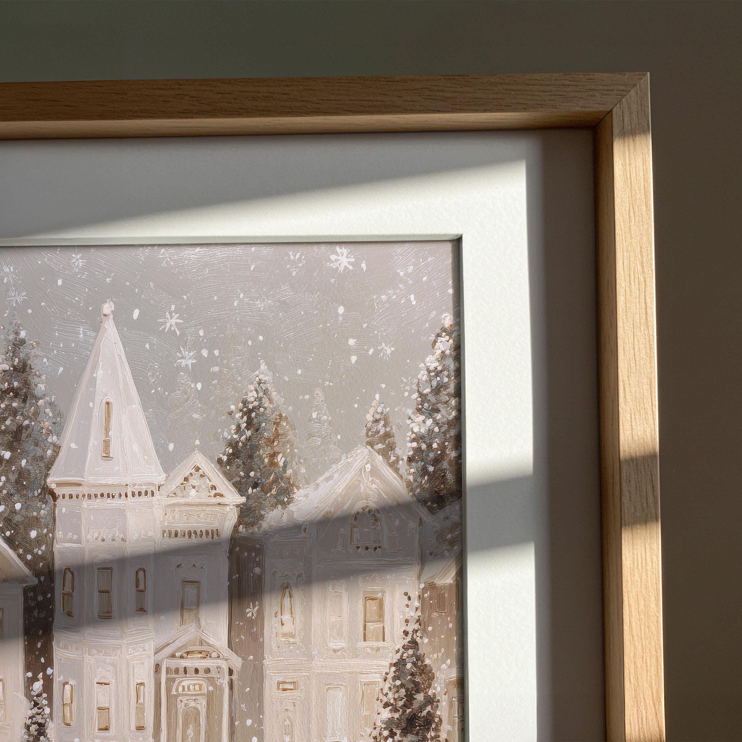 Neutral Christmas Village Print: Rustic Vintage Style Winter Holiday ...