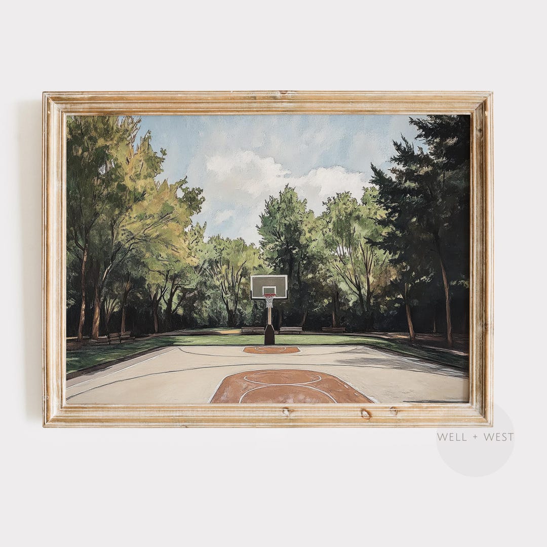 Basketball Court Print | Vintage Style Basketball Painting | Boys Room ...
