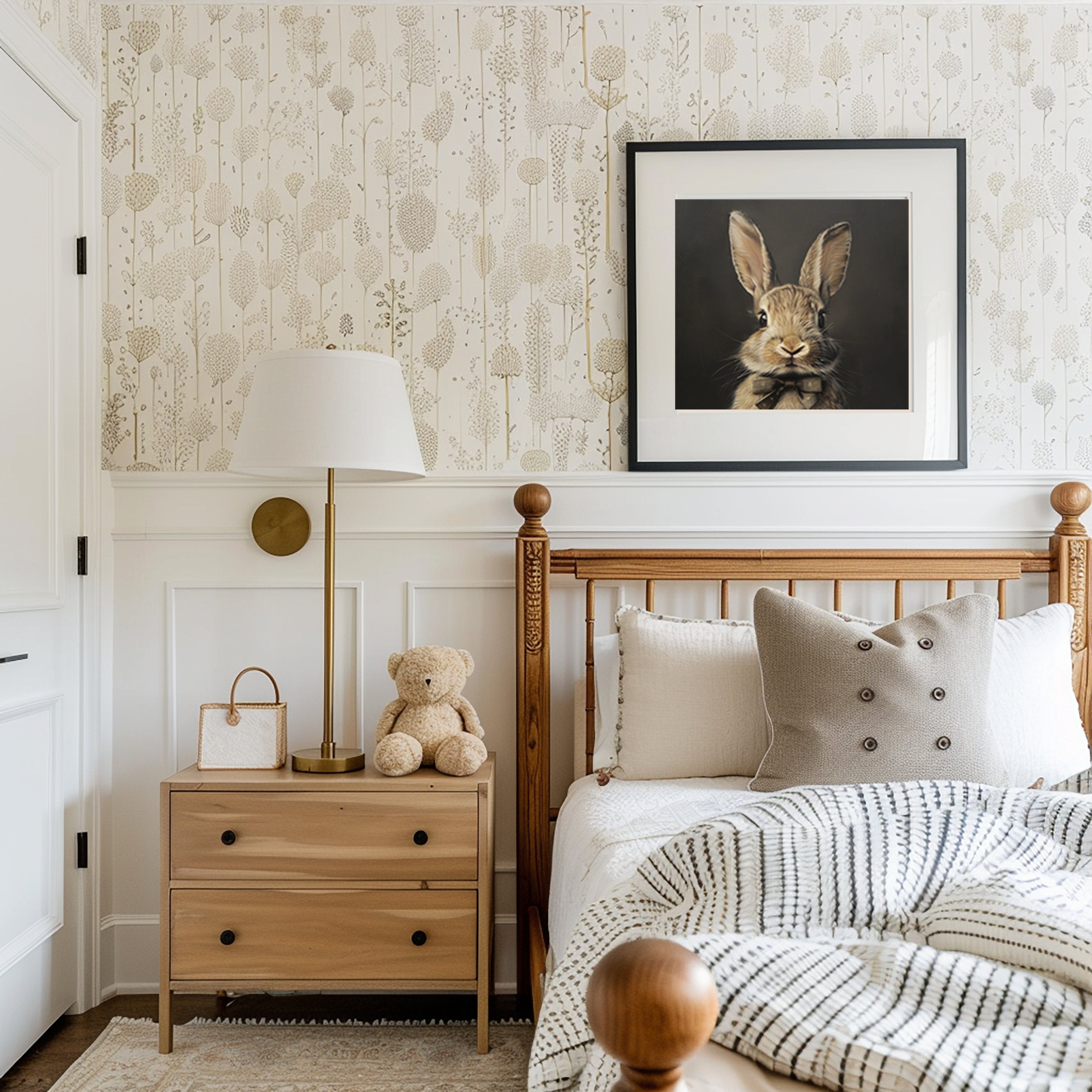 Bunny Art Print | Vintage Rabbit Bow Tie Wall Art | Antique Oil ...