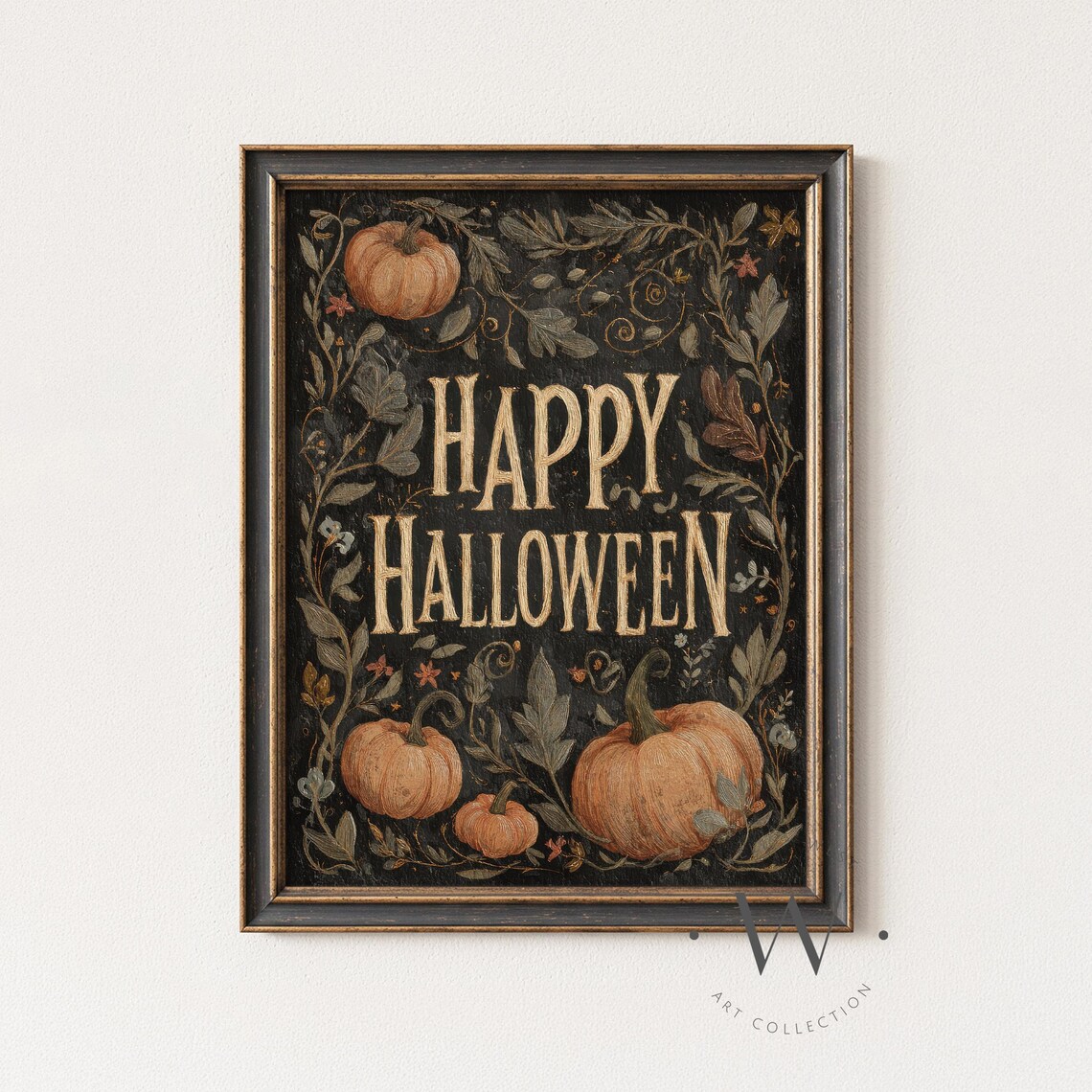 Happy Halloween Print | Vintage Style Halloween Wall Art | Whimsical ...
