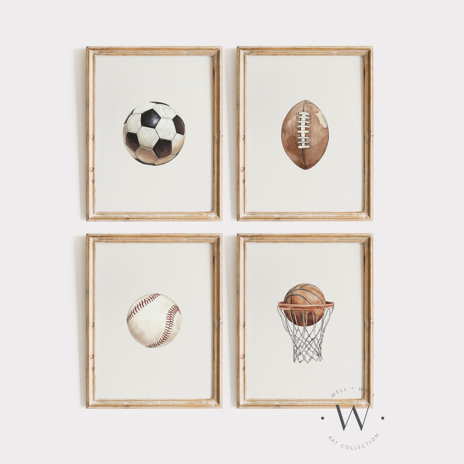 Sports Ball Prints Set of 4 | Vintage Style Illustration | Baseball ...
