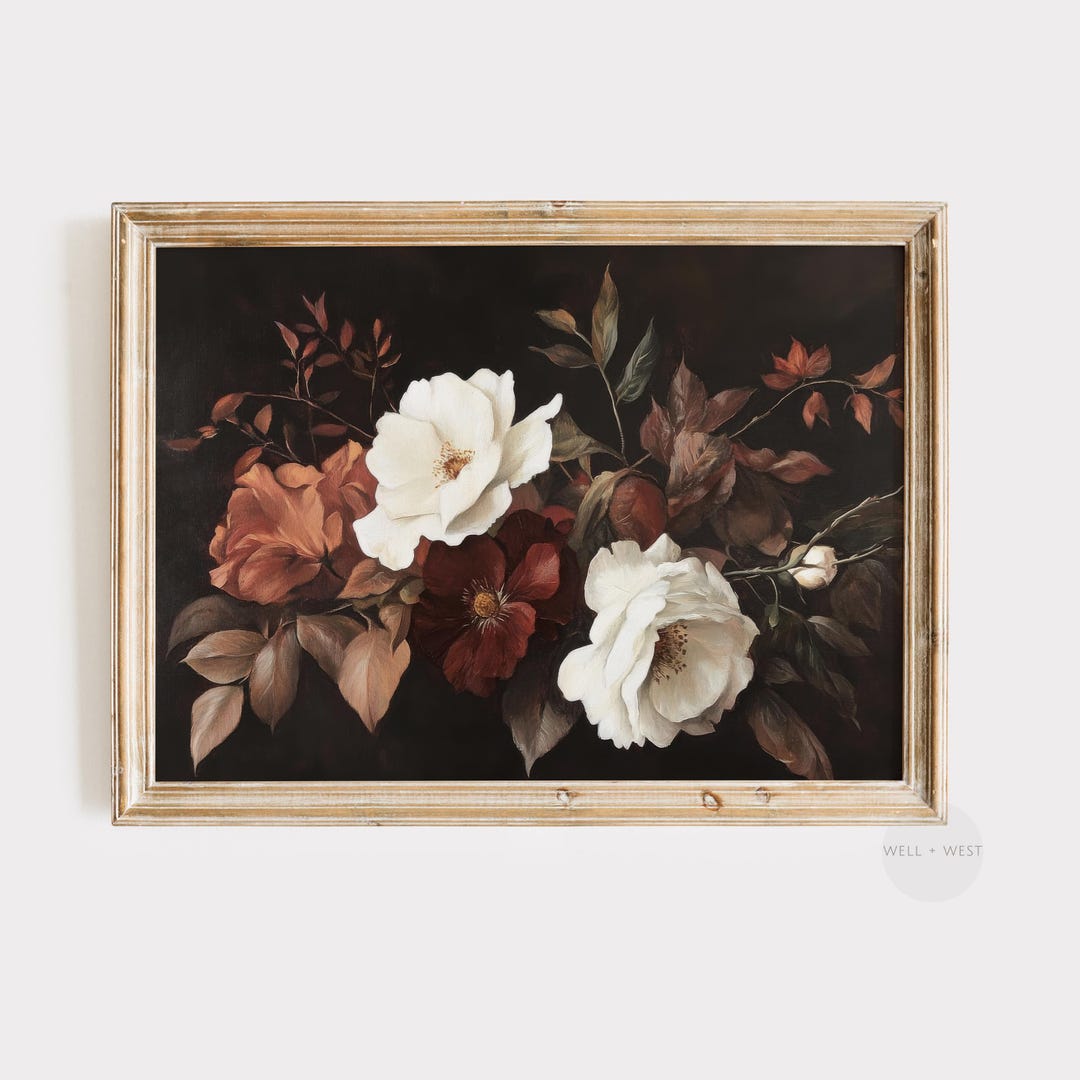 Vintage Fall Floral Print | Dark Autumn Flower Oil Painting | Moody ...