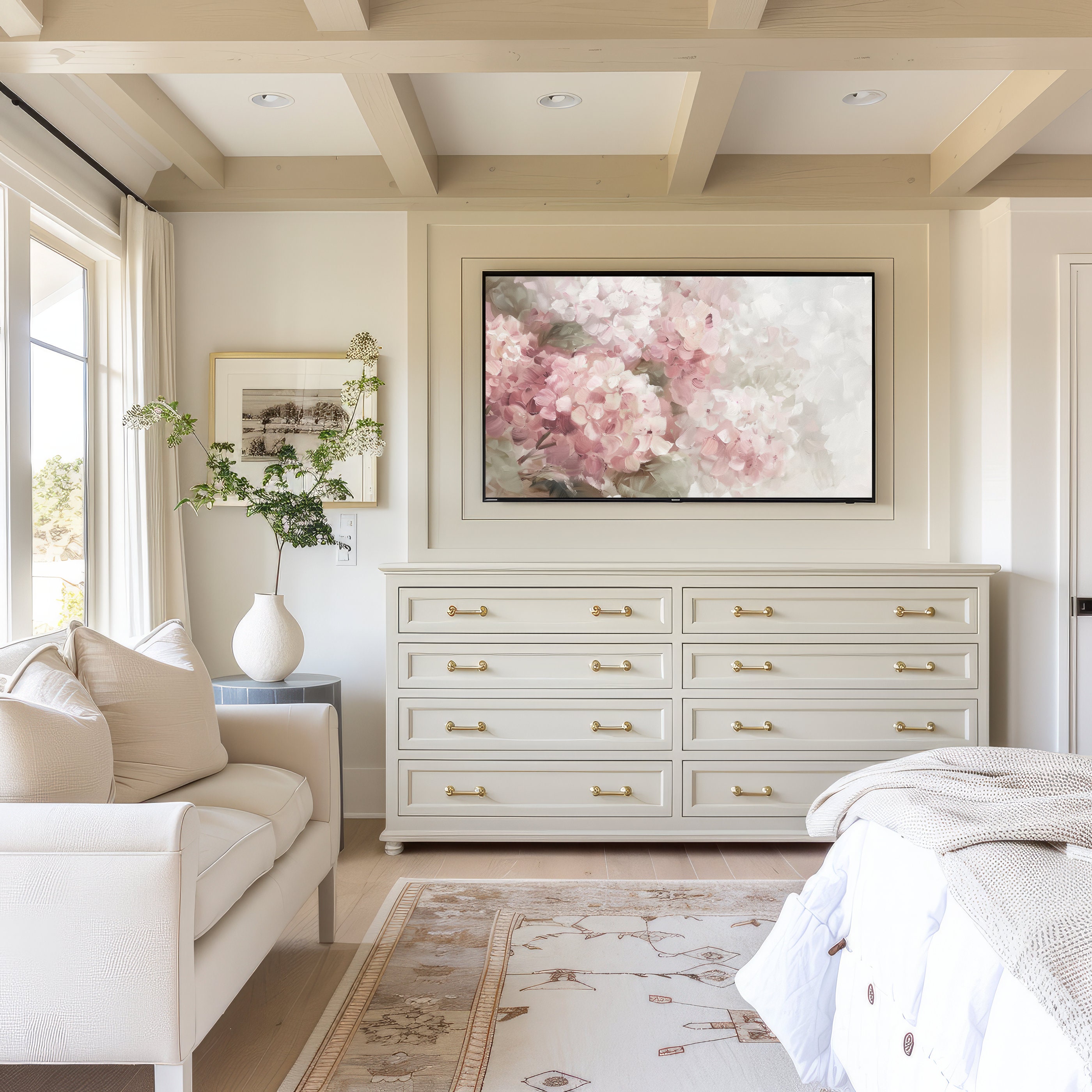 Pastel Pink Hydrangeas Frame TV Art Vintage Spring Flower Painting ...