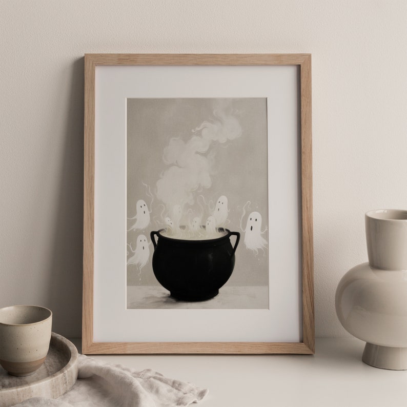 Black Cauldron Print | Vintage Style Halloween Ghost | Moody Oil ...