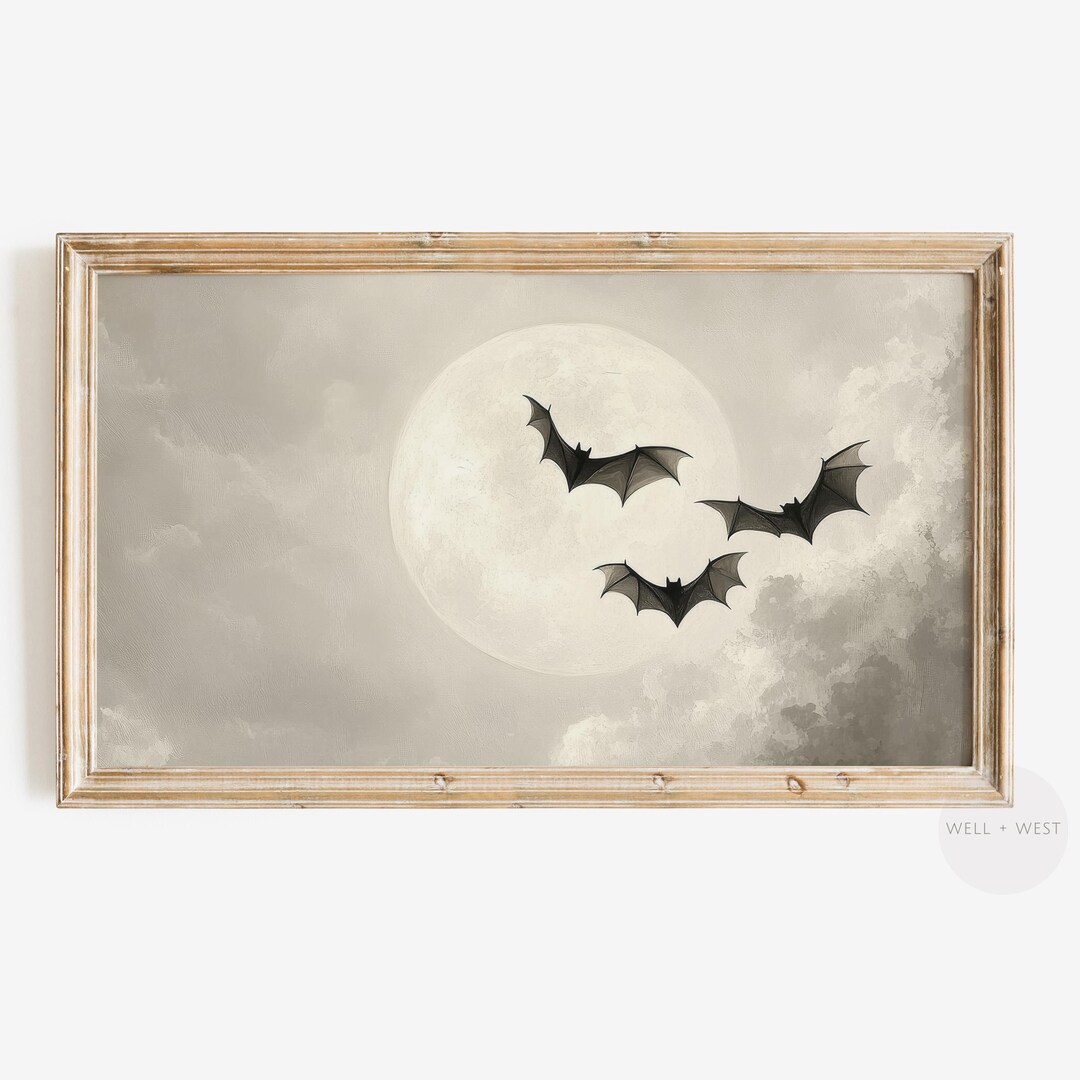 Halloween TV Art | Vintage Style Bats Oil Painting | Spooky Full Moon ...
