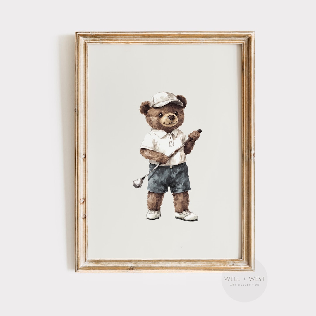 Golf Teddy Bear Print | Vintage Style Golf Watercolor | Boys Room ...