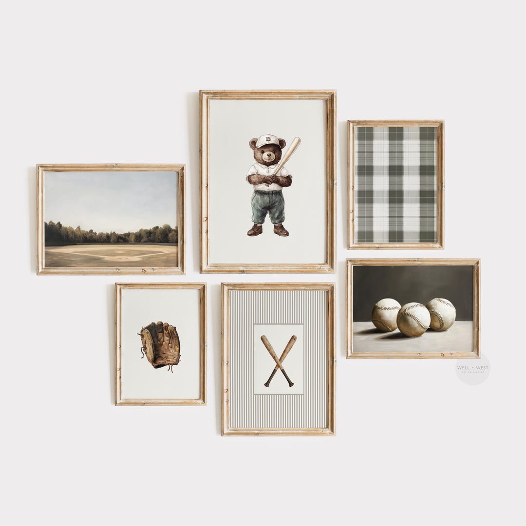 Baseball Set of Six Prints | Vintage Style Baseball Wall Art | Neutral ...