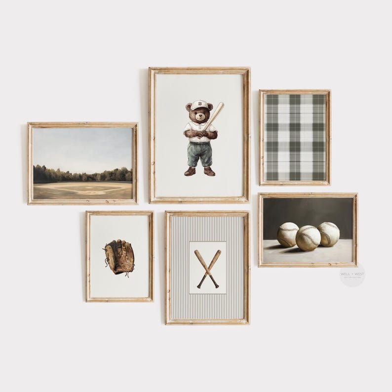 Baseball Set of Six Prints | Vintage Style Baseball Wall Art | Neutral ...