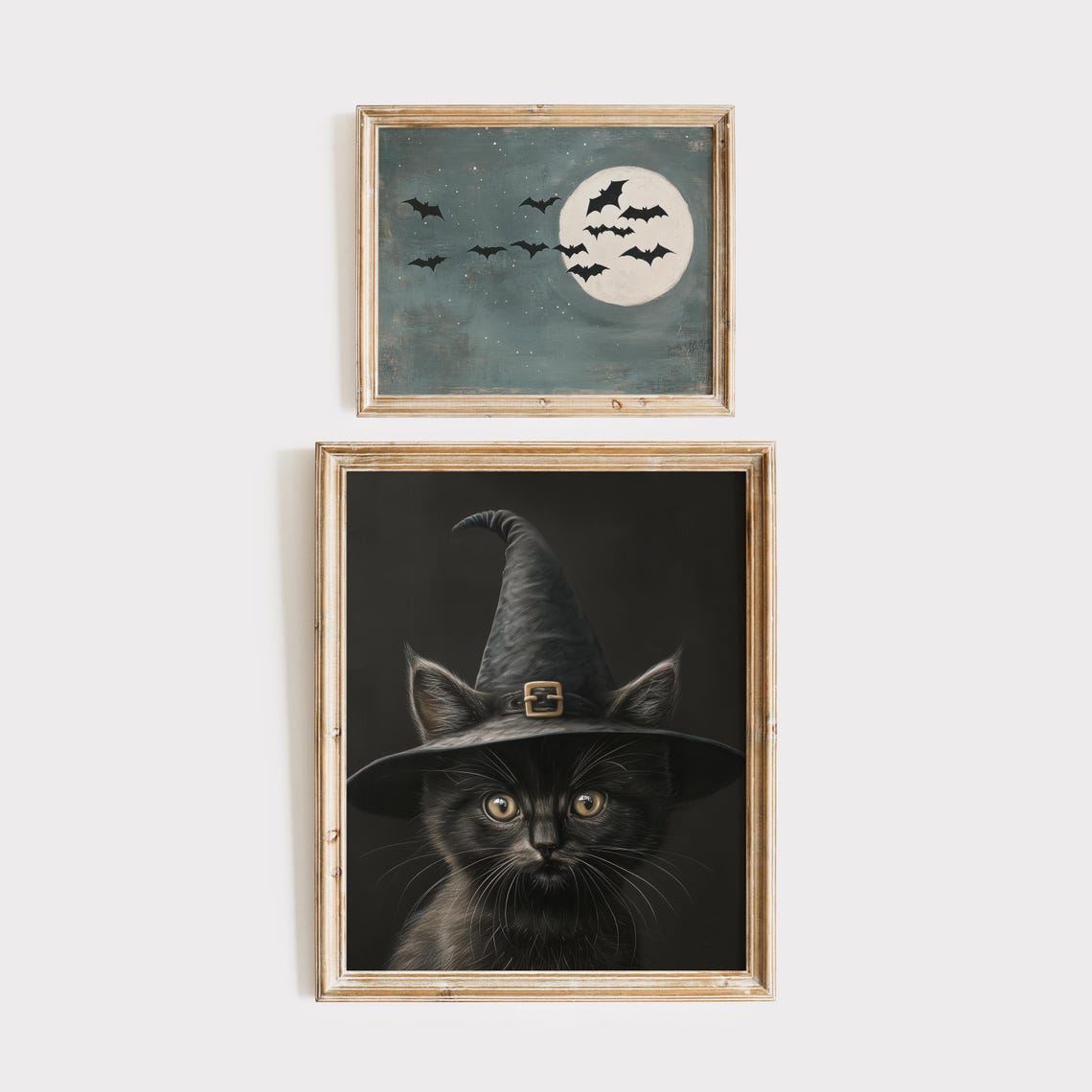 Bats Print | Halloween Full Moon Painting | Muted Blue Sky | Antique ...