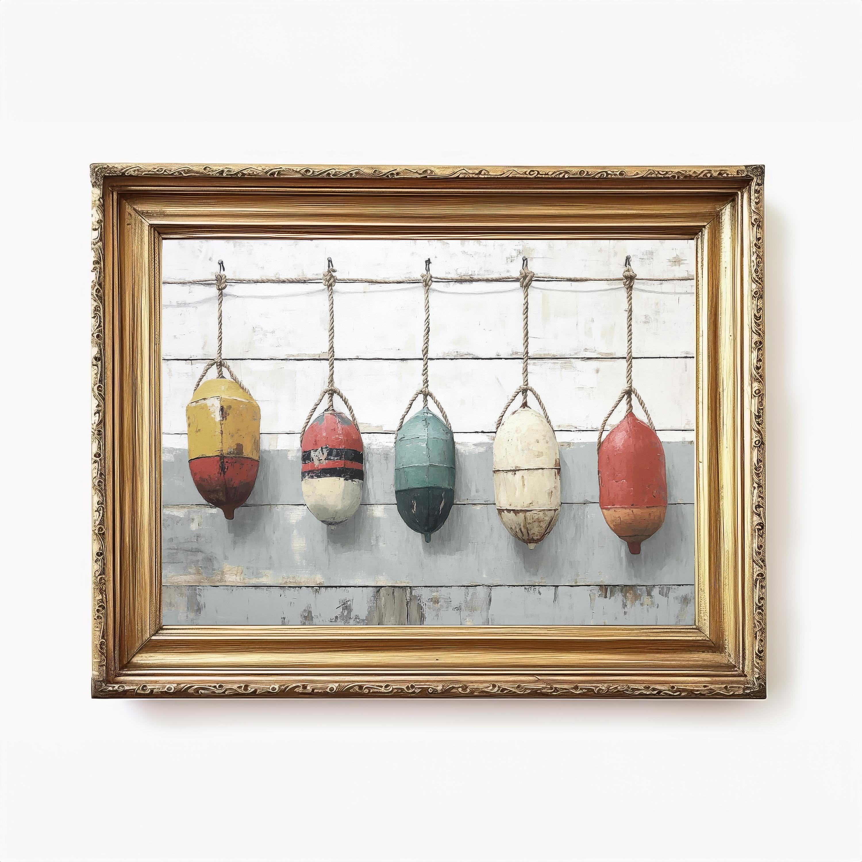 Buoy Print| Muted Coastal Buoy Painting | Printable Bathroom Art ...