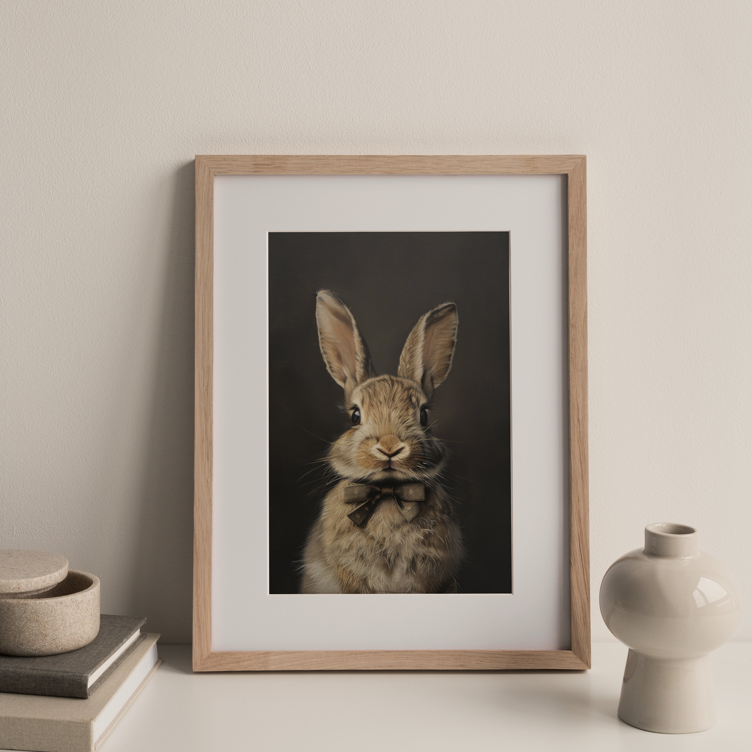 Bunny Art Print | Vintage Rabbit Bow Tie Wall Art | Antique Oil ...