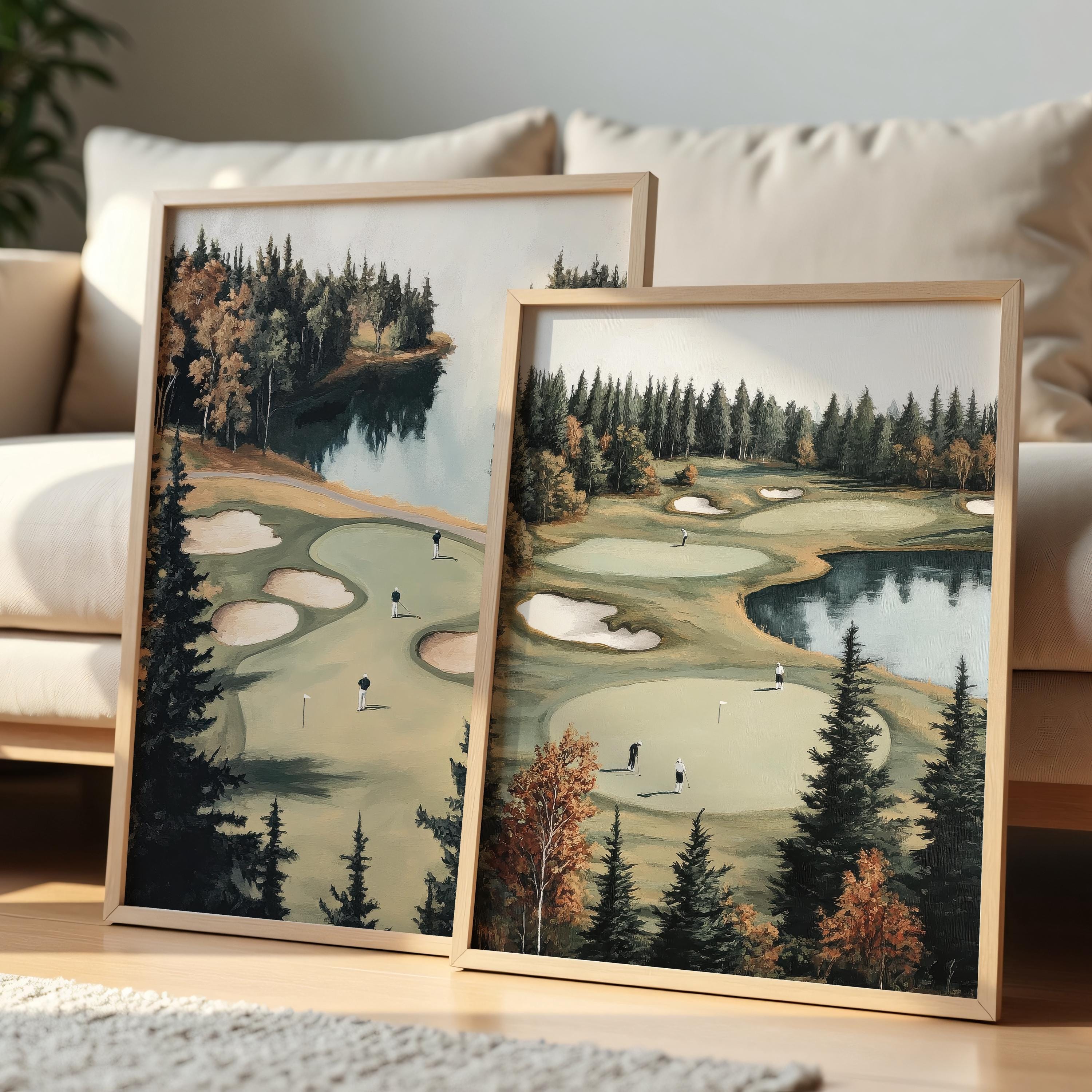 Tiny Golfers Set of Two | Vintage Style Golf Course | Autumn Art | Boys ...