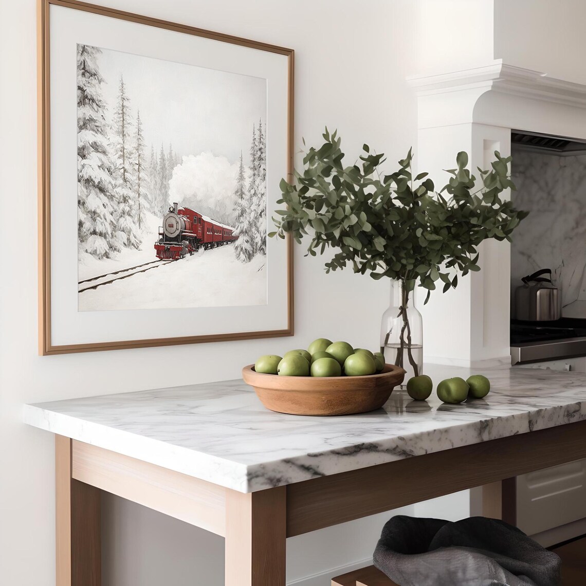 Vintage Style Train Print | Red Christmas Train in Snow | Winter ...