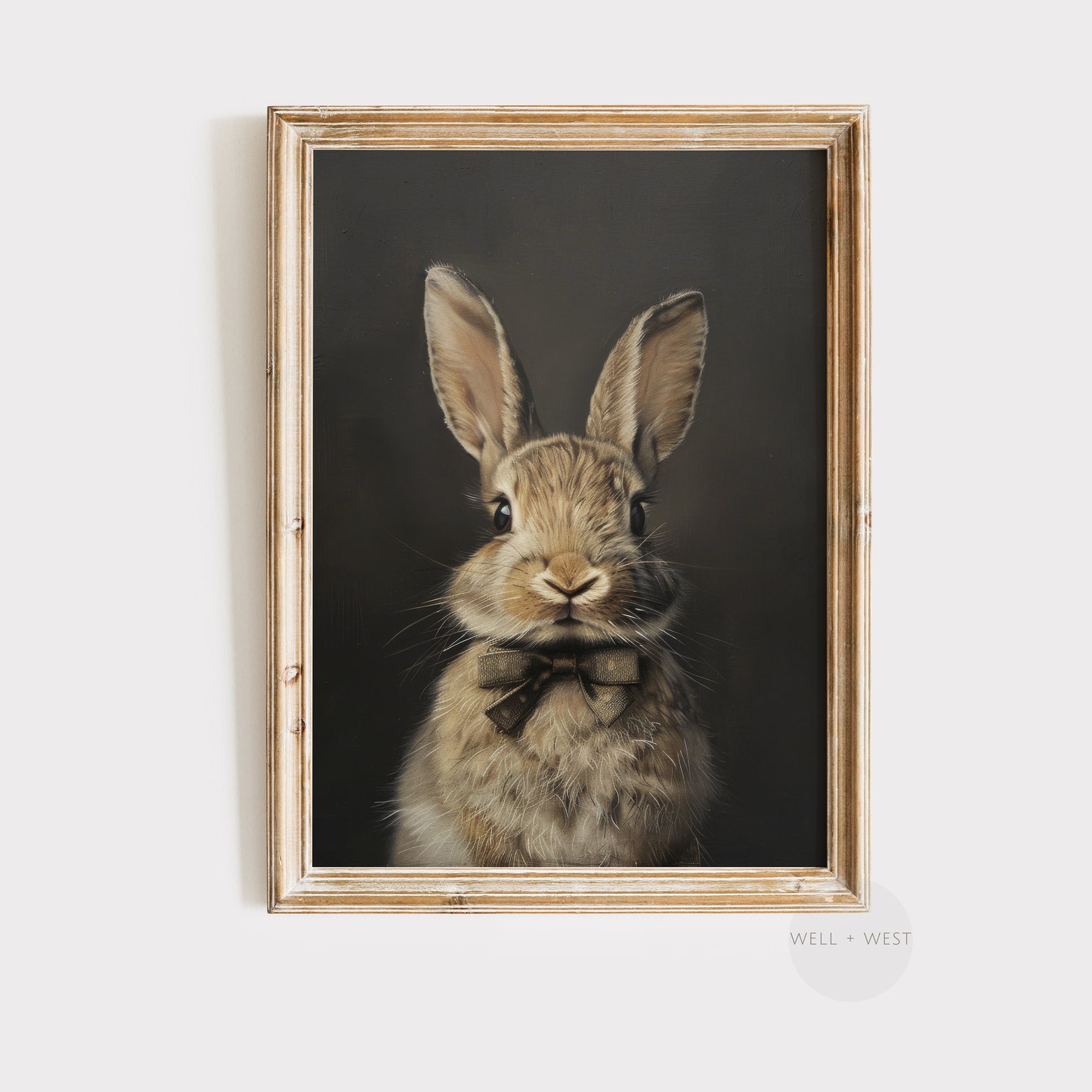 Bunny Art Print | Vintage Rabbit Bow Tie Wall Art | Antique Oil ...