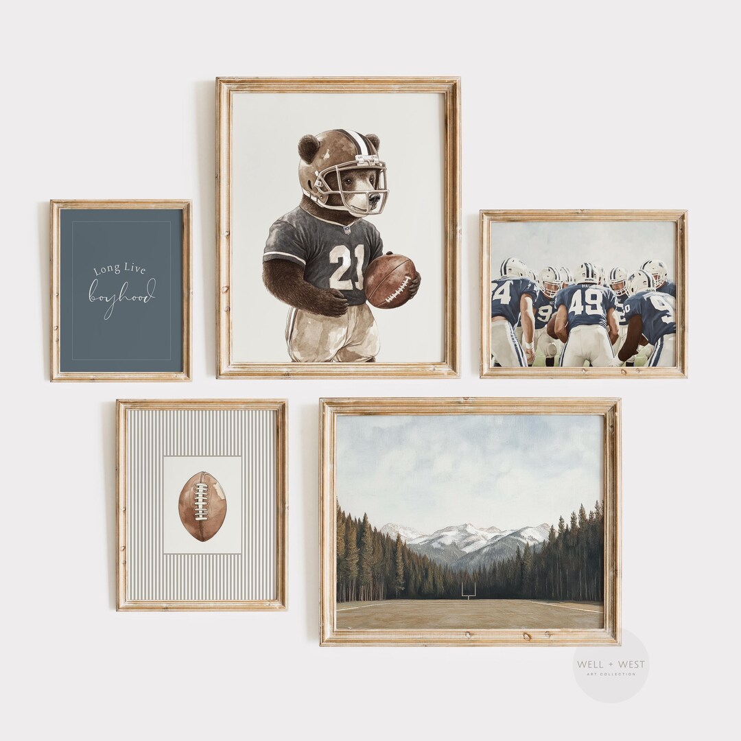 Football Prints Set of Five | Vintage Style Football Field Art | Navy ...