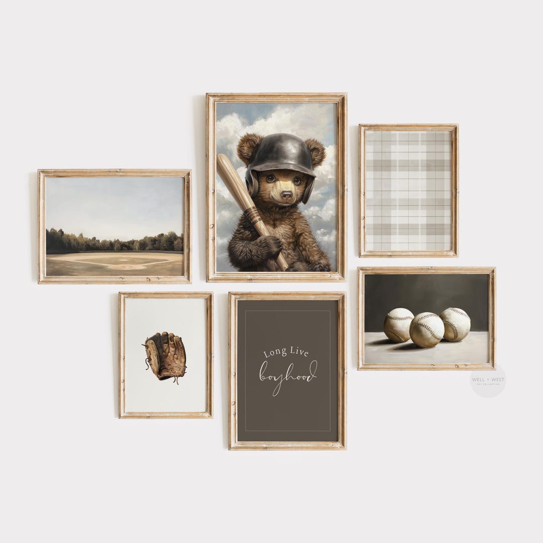 Baseball Art Set of Six Prints | Vintage Style Baseball Wall Art ...