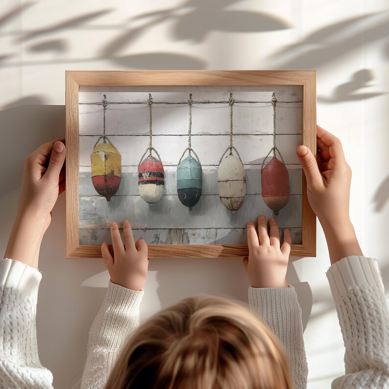 Buoy Print| Muted Coastal Buoy Painting | Printable Bathroom Art ...