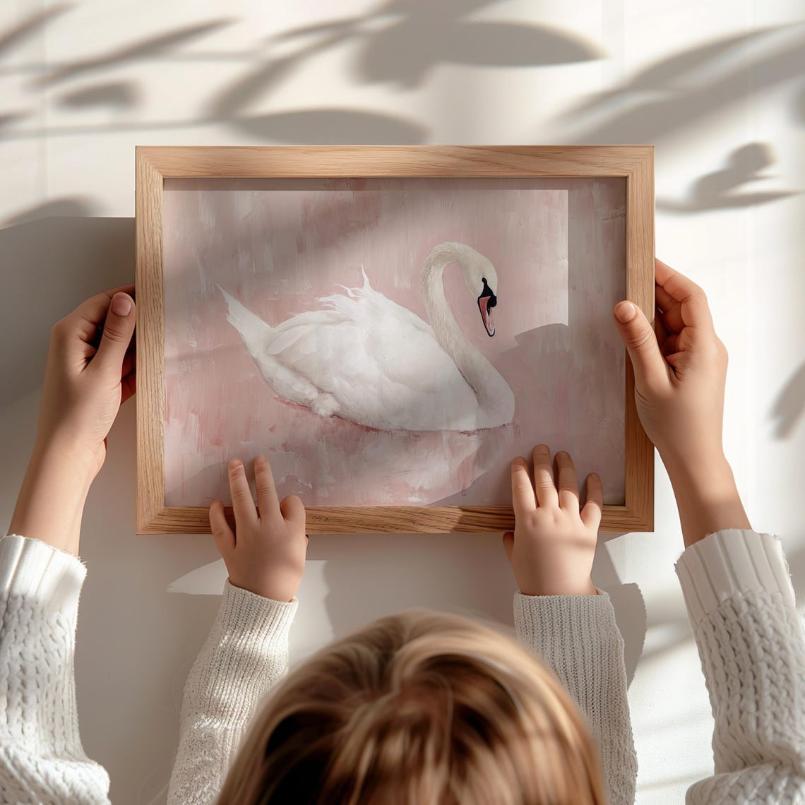 Swan Art Printable | White Swan Vintage Style Painting | Pastel Blush ...