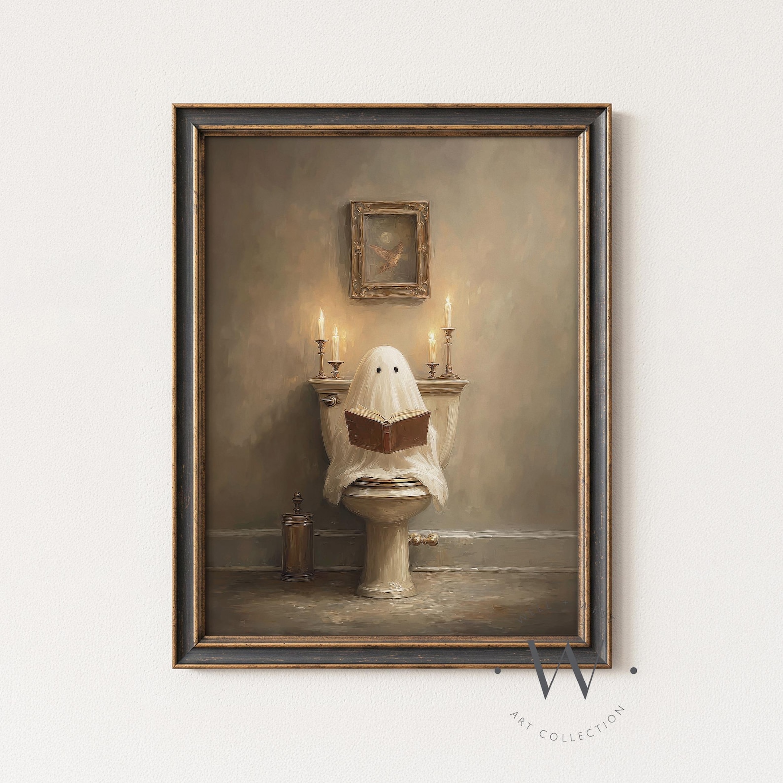 Ghost on Toilet Print | Vintage Style Halloween Bathroom Decor | Funny ...