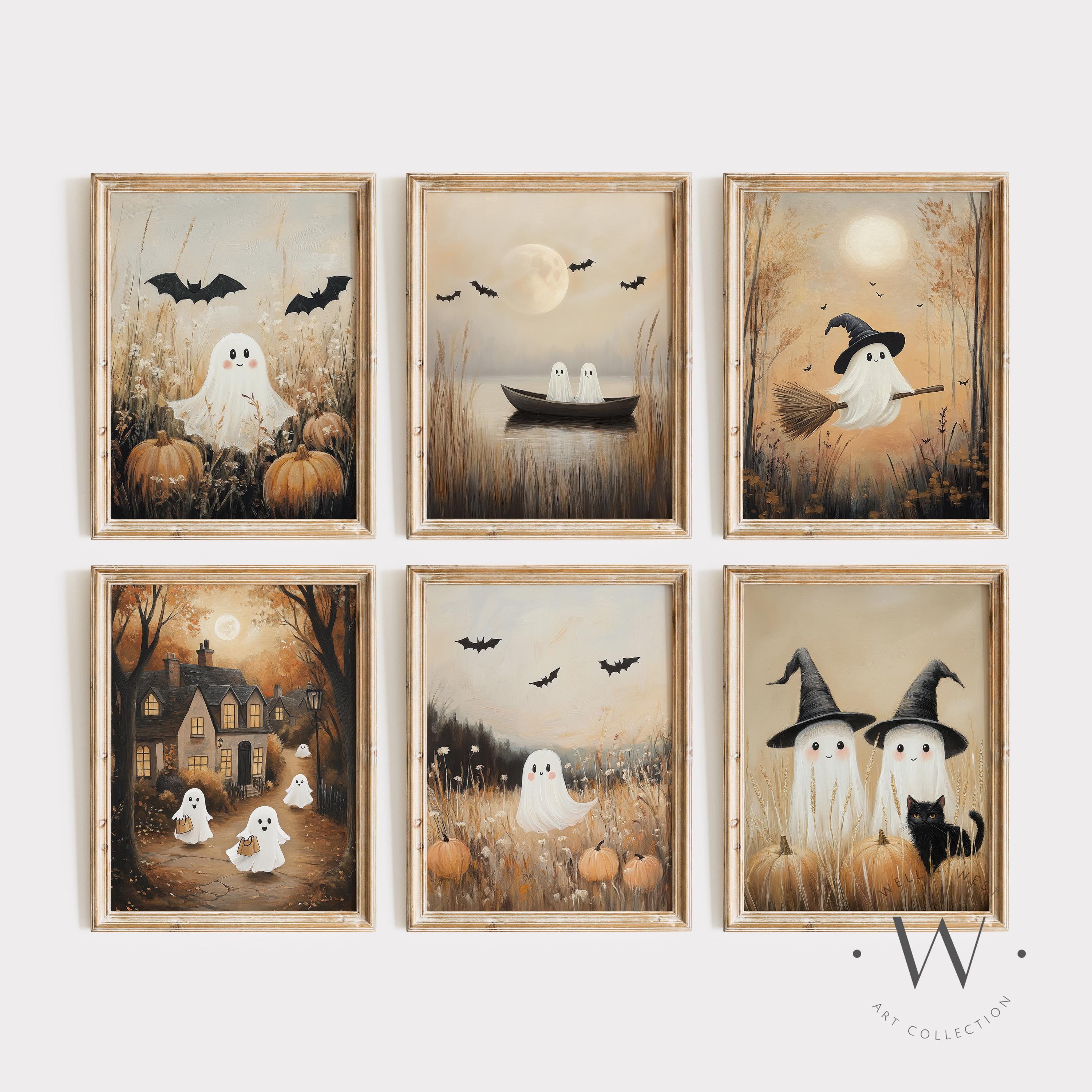 Halloween Ghosts Set of Six Prints | Spooky Gallery Paintings | Cute ...
