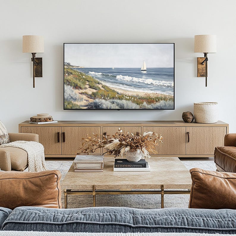 Summer Sailboat Frame TV Art Sailboat | Vintage Style Coastal Painting ...