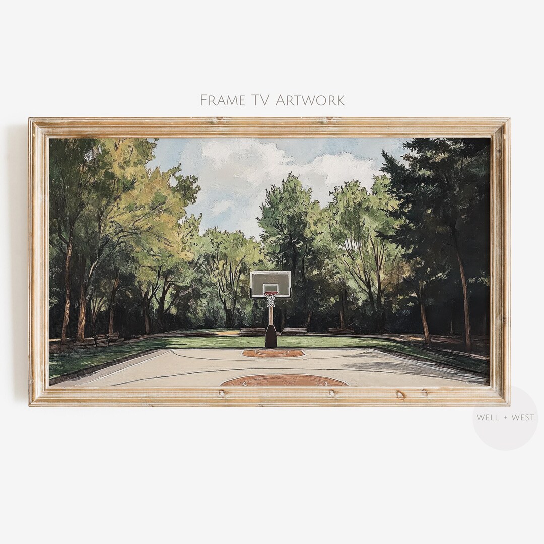 Basketball Court TV Art | Vintage Style Basketball Painting | Rustic ...