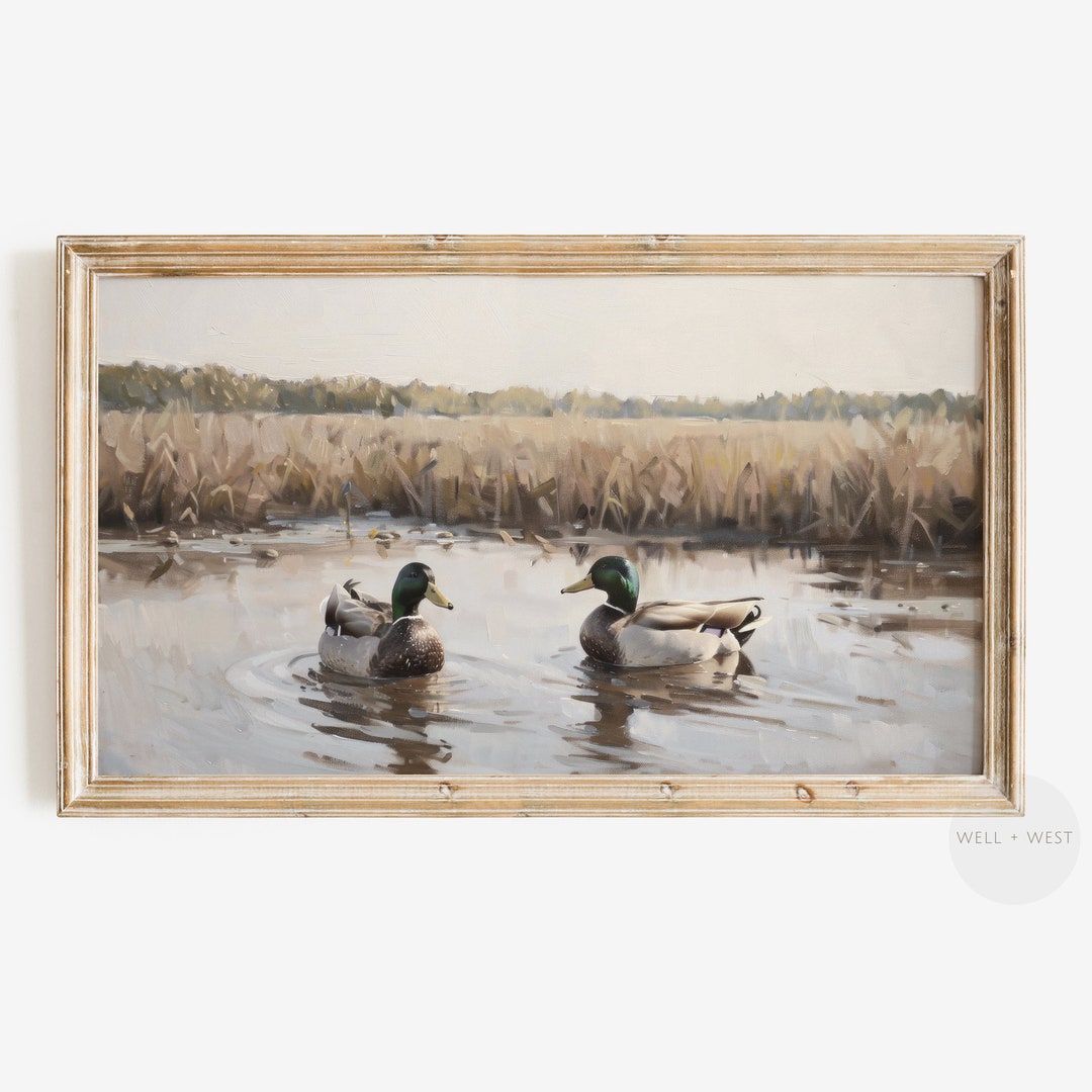 Duck Pond Spring Frame TV Art | Vintage Mallard Duck Painting | Neutral ...