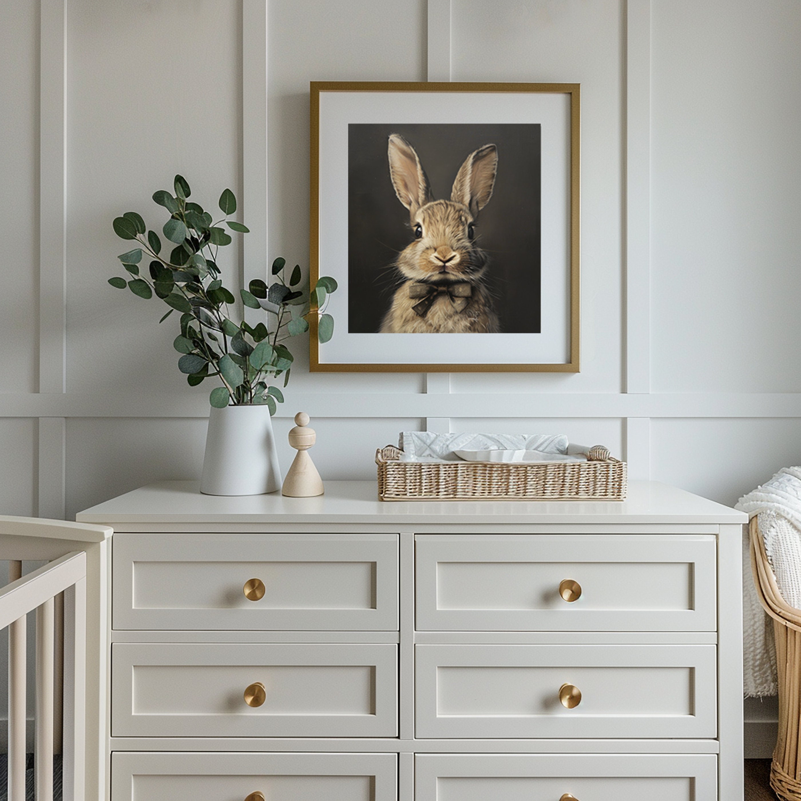 Bunny Art Print | Vintage Rabbit Bow Tie Wall Art | Antique Oil ...