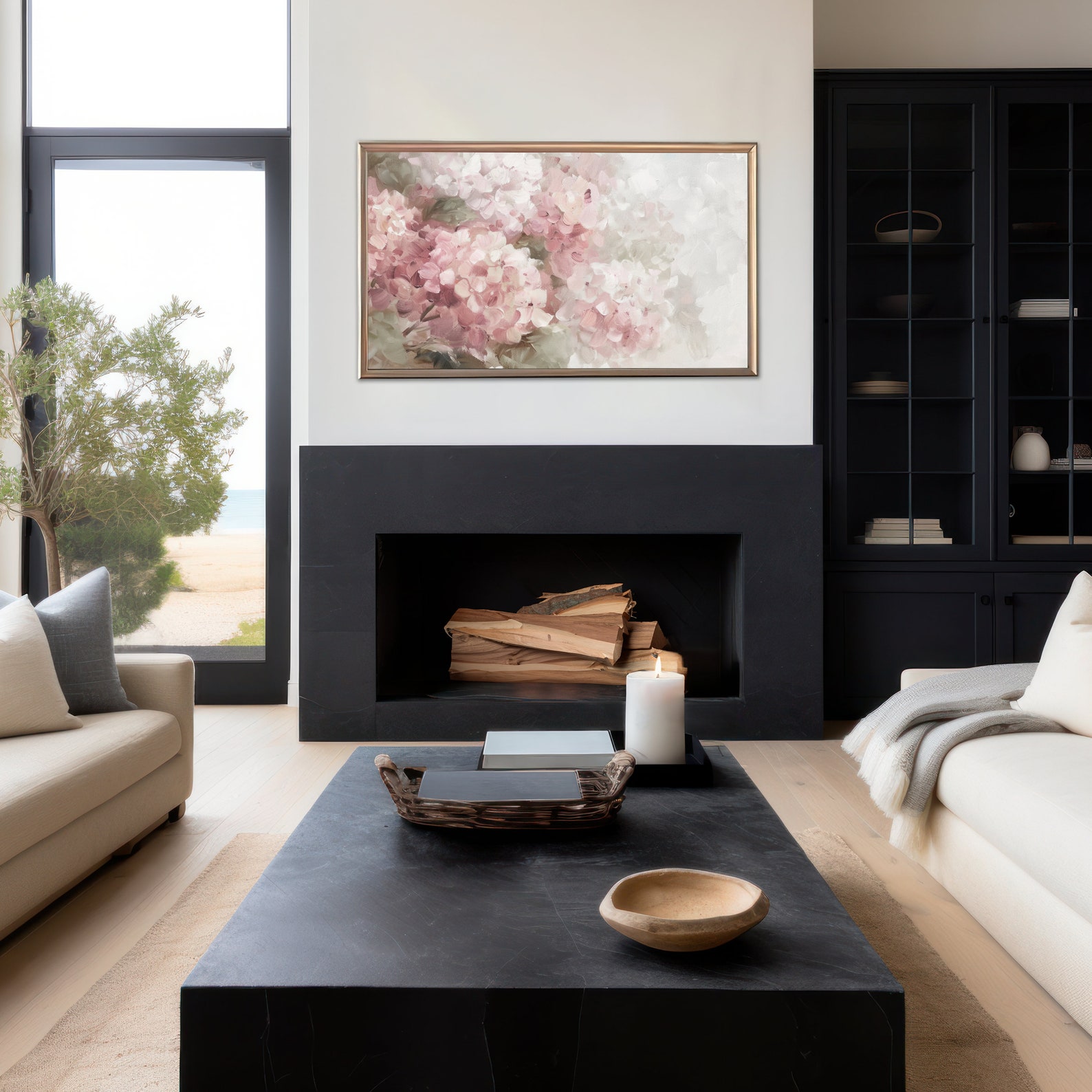 Pastel Pink Hydrangeas Frame TV Art Vintage Spring Flower Painting ...