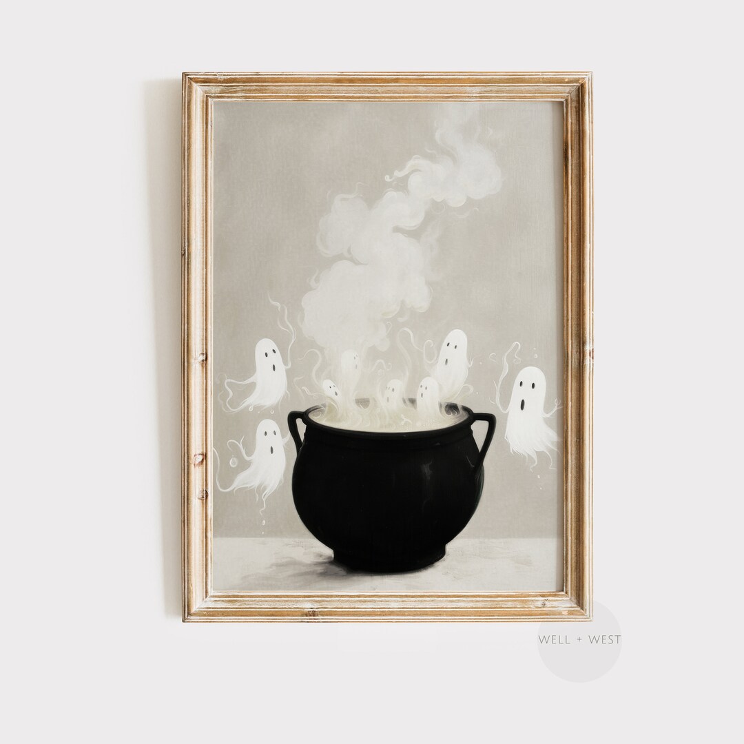Black Cauldron Print | Vintage Style Halloween Ghost | Moody Oil ...