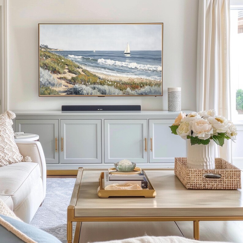 Summer Sailboat Frame TV Art Sailboat | Vintage Style Coastal Painting ...