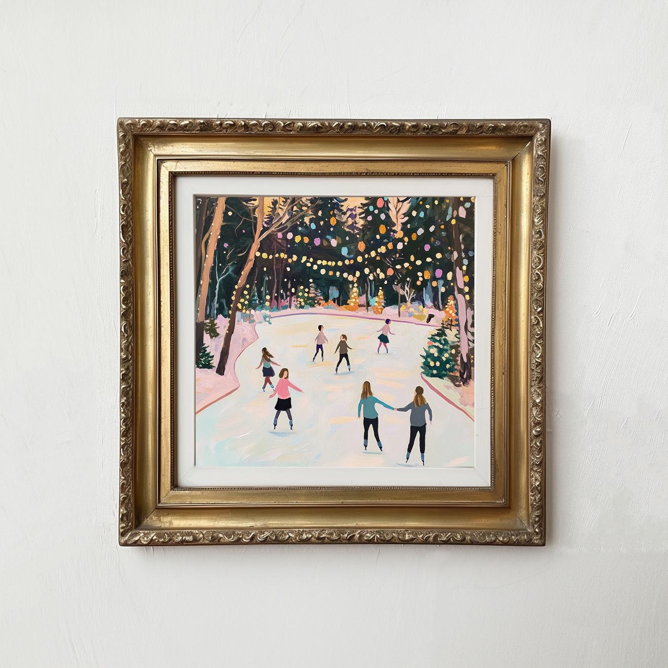 Pastel Ice Skating Print | Vintage Style Winter Landscape | Printable ...