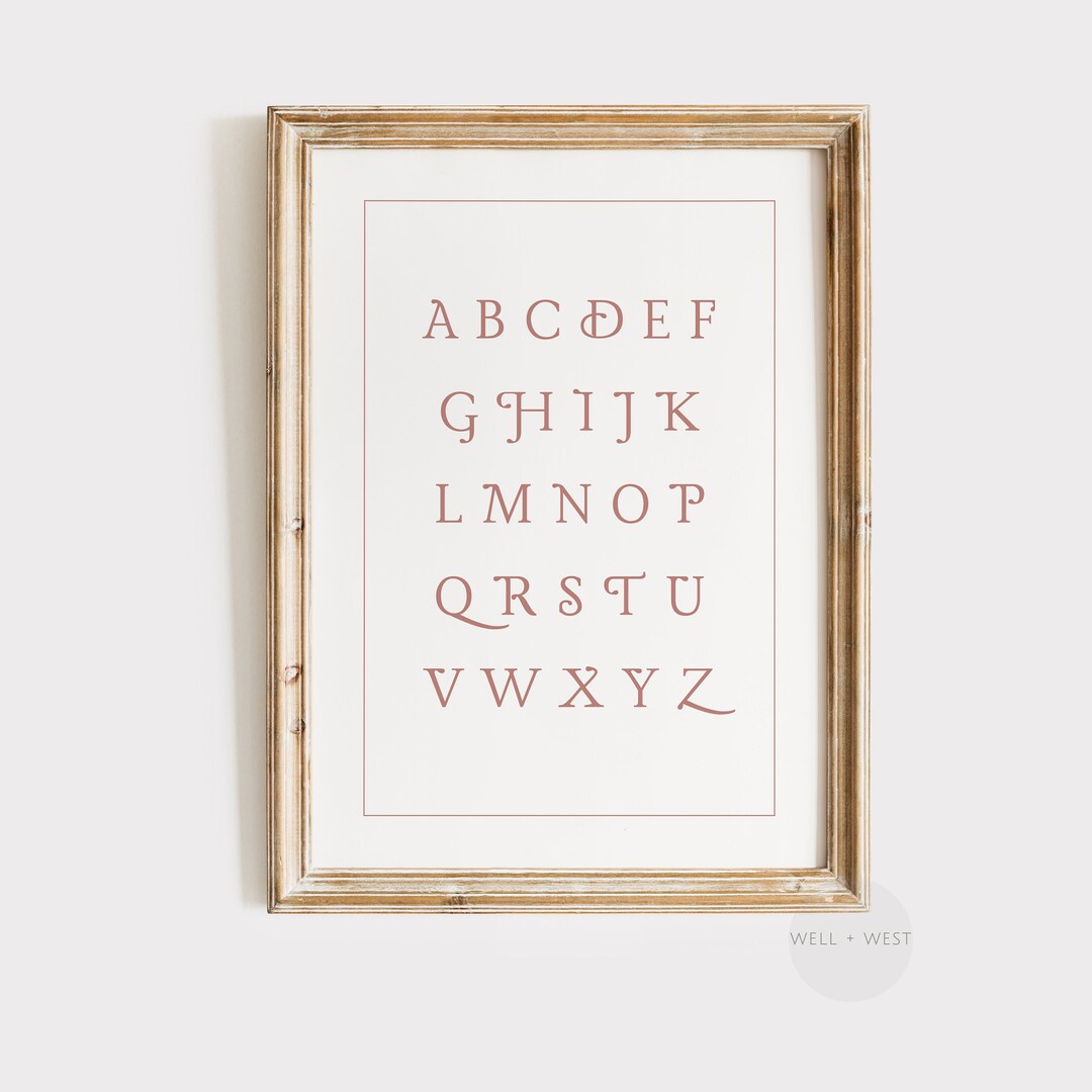 Vintage Alphabet Wall Art | Light Pink Nursery Print | Girls Playroom ...