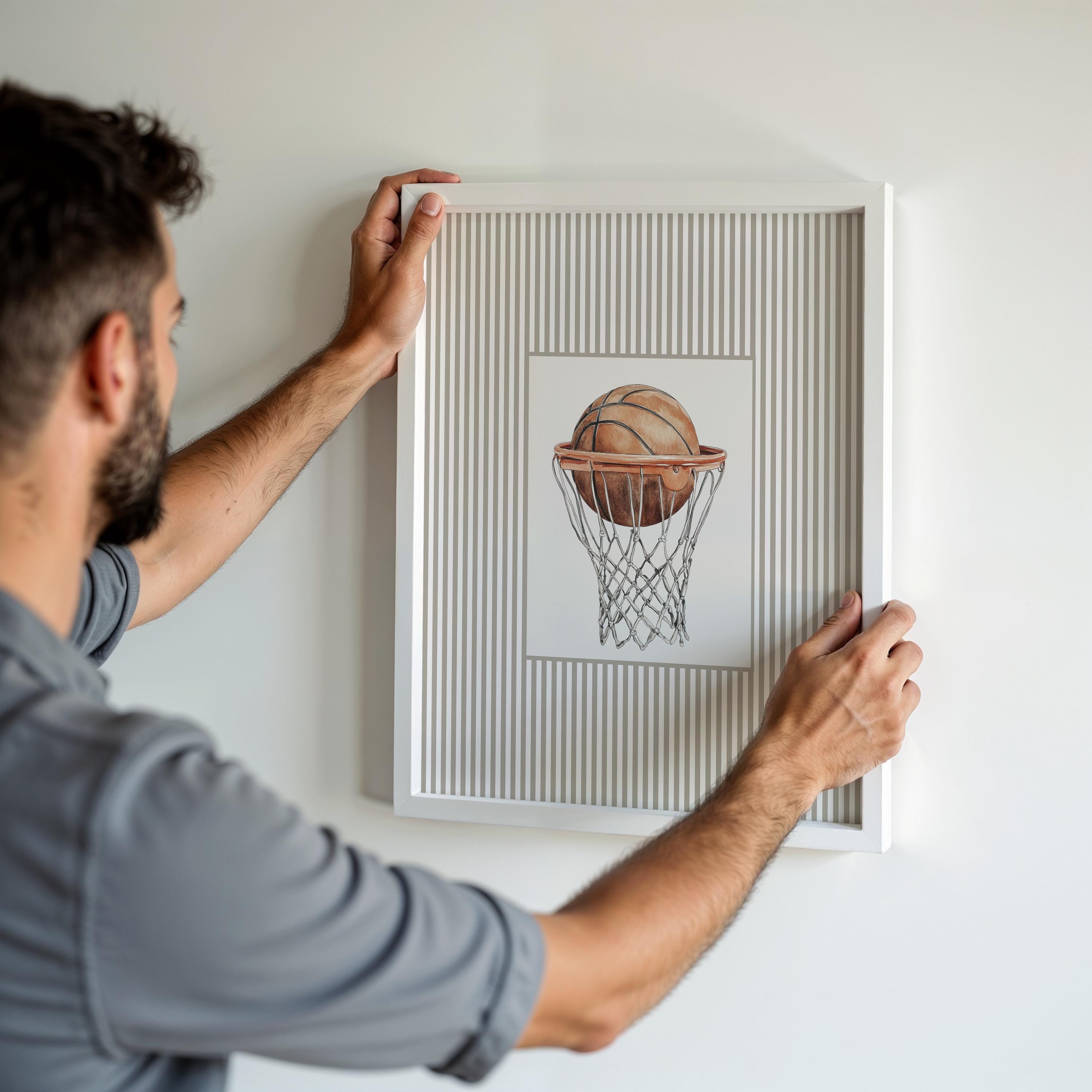 Basketball Print | Vintage Style Basketball Hoop Illustration | Boys ...