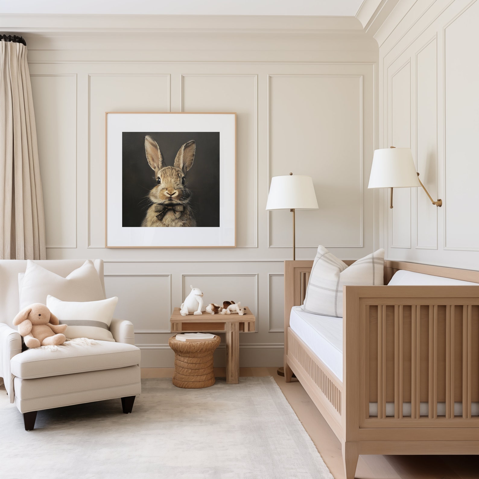 Bunny Art Print | Vintage Rabbit Bow Tie Wall Art | Antique Oil ...