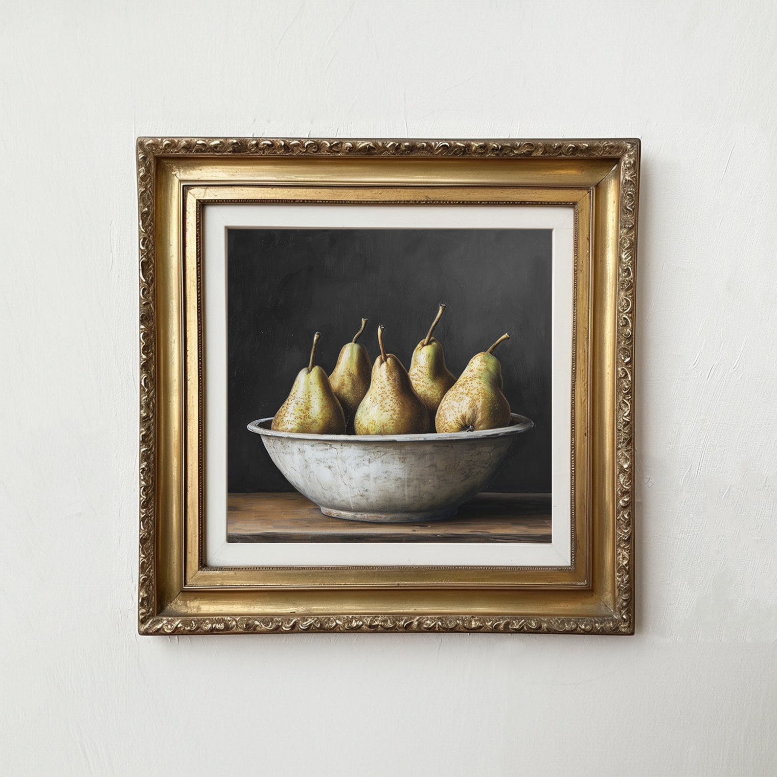 Moody Pear Painting | Vintage Still Life Print | Kitchen Wall Decor ...
