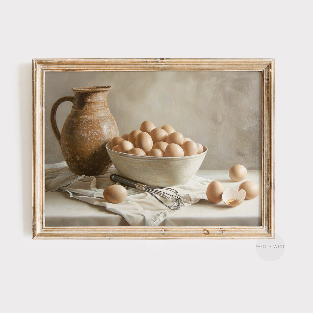 Country Kitchen Art Print | Eggs Oil Painting | Vintage Still Life Art ...