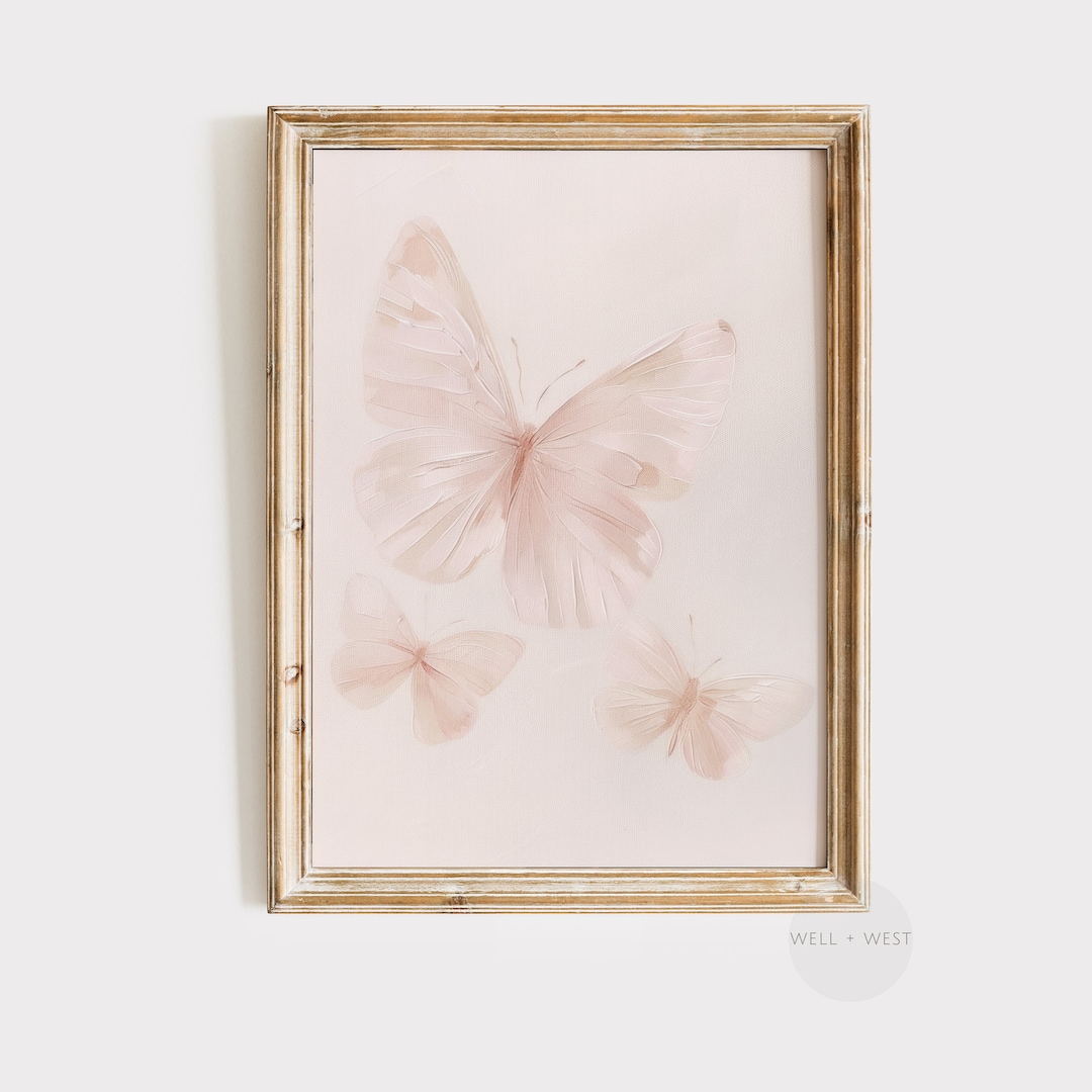 Butterflies Wall Art | Antique Pink Butterfly Painting | Light Pastel ...