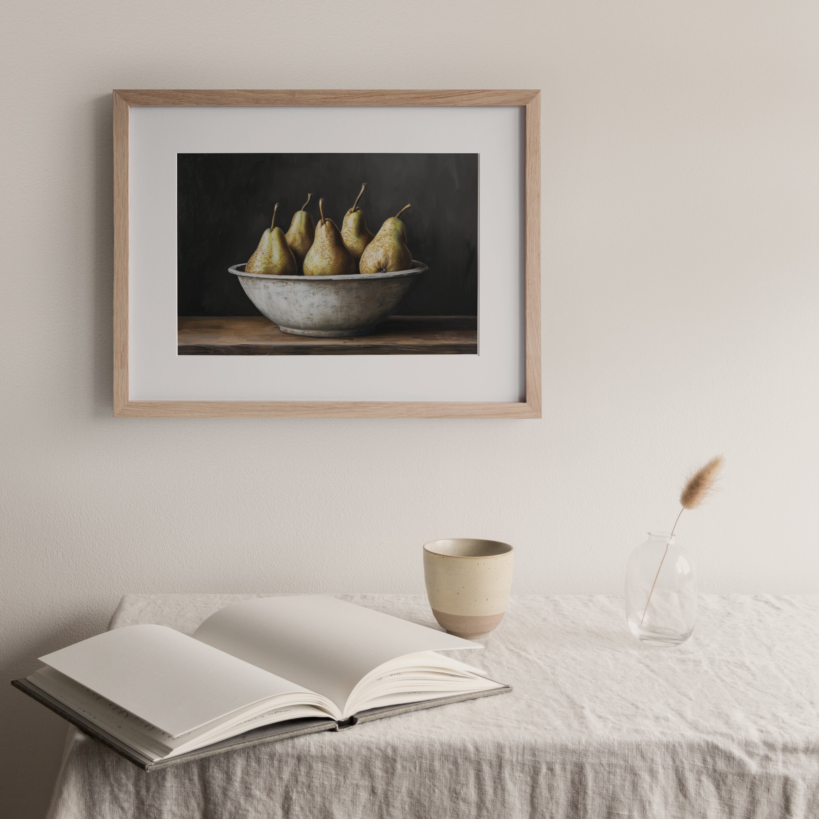 Moody Pear Painting Vintage Still Life Print Kitchen Wall Decor ...