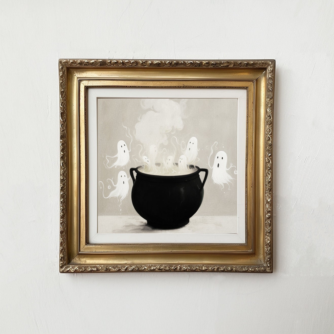 Black Cauldron Print | Vintage Style Halloween Ghost | Moody Oil ...