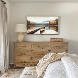 Fall Lake Frame TV Art | Autumn Landscape Painting | Canoe Boat TV Art ...