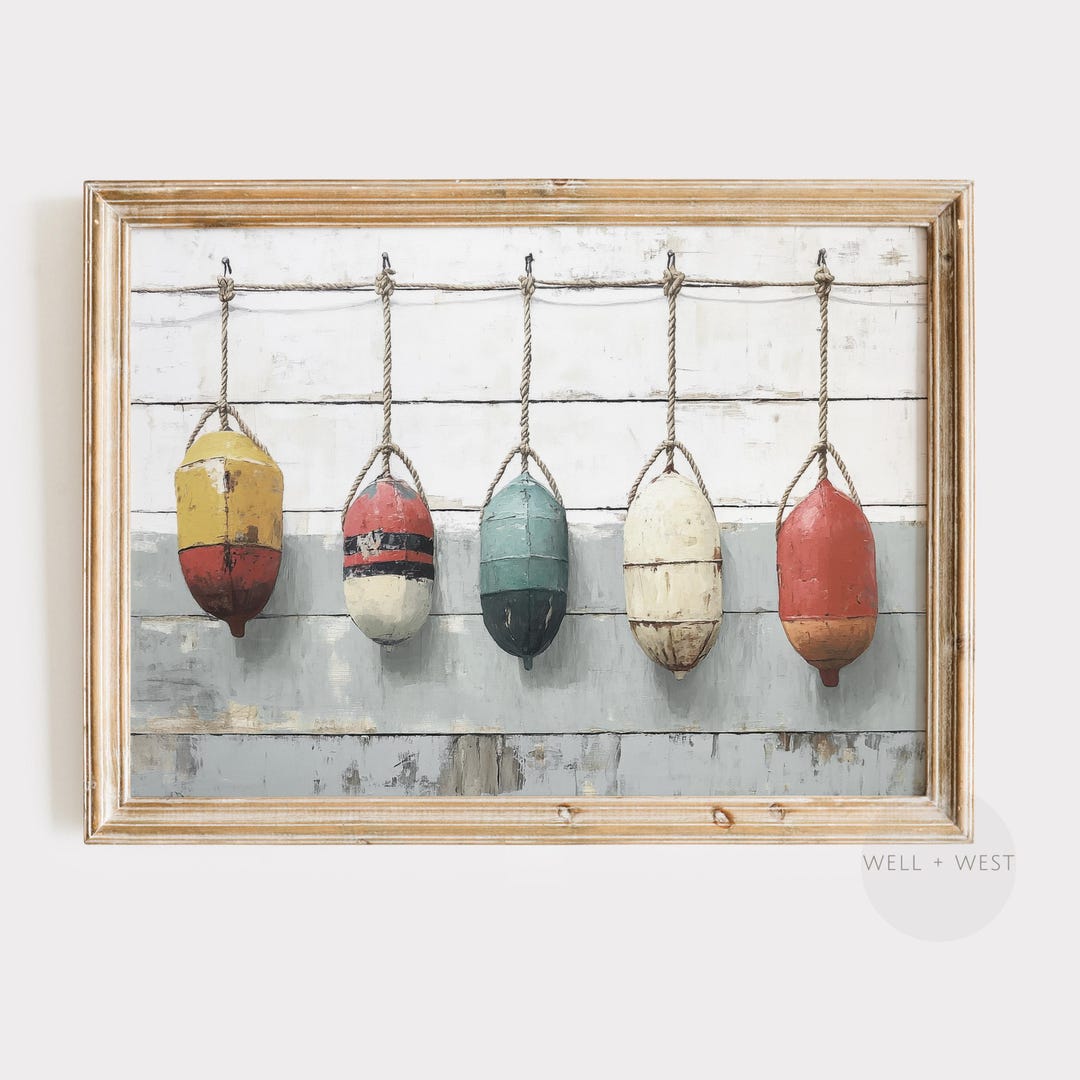 Buoy Print| Muted Coastal Buoy Painting | Printable Bathroom Art ...