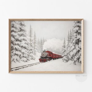 Vintage Style Train Print | Red Christmas Train in Snow | Winter ...