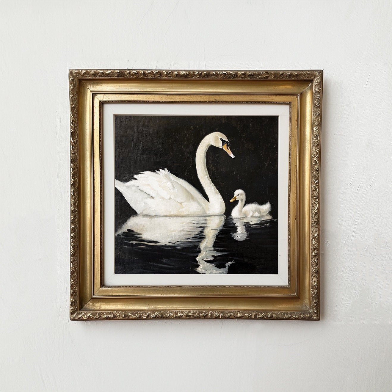 Dark Moody Swan Print Vintage White Swans Oil Painting Antique Swan ...