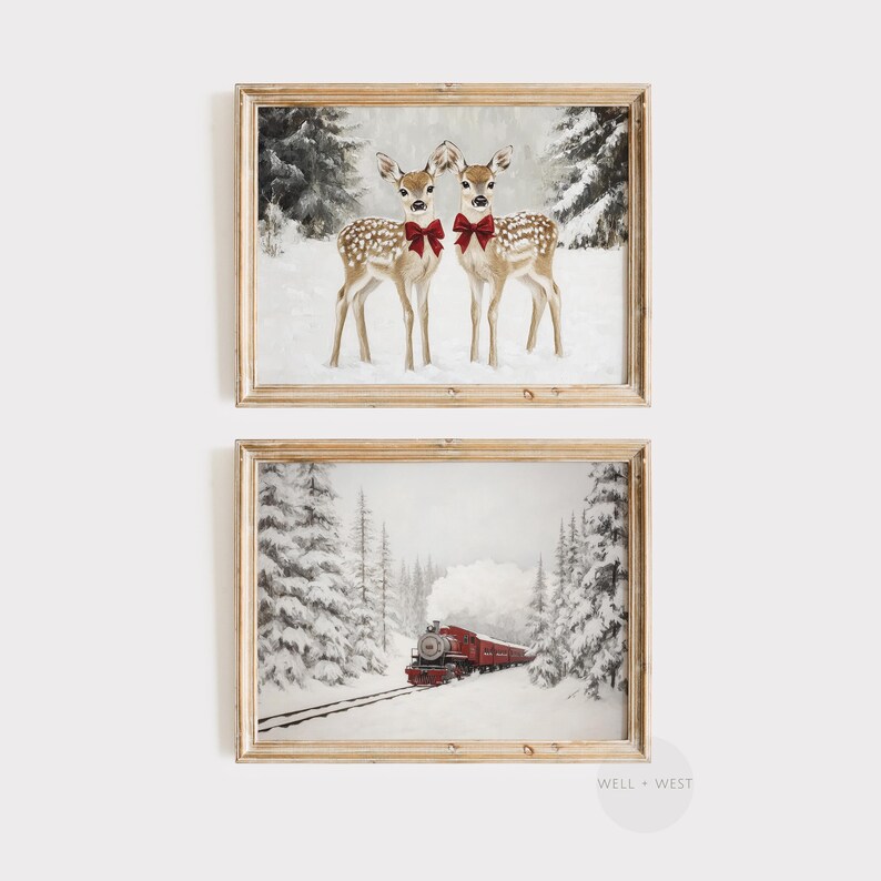 Vintage Style Train Print | Red Christmas Train in Snow | Winter ...