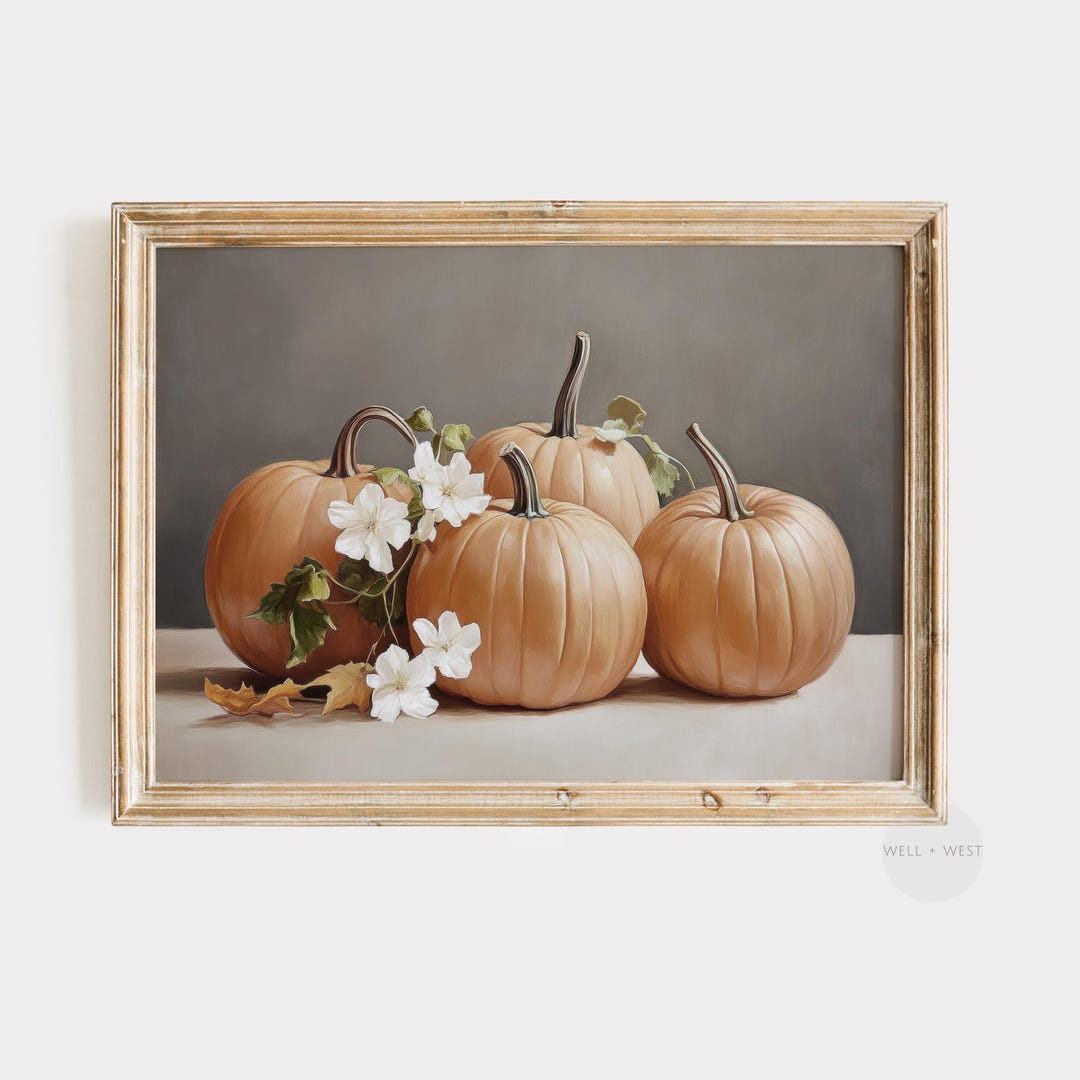 Fall Pumpkin Print | Vintage Style Pumpkins Oil Painting | Autumn ...