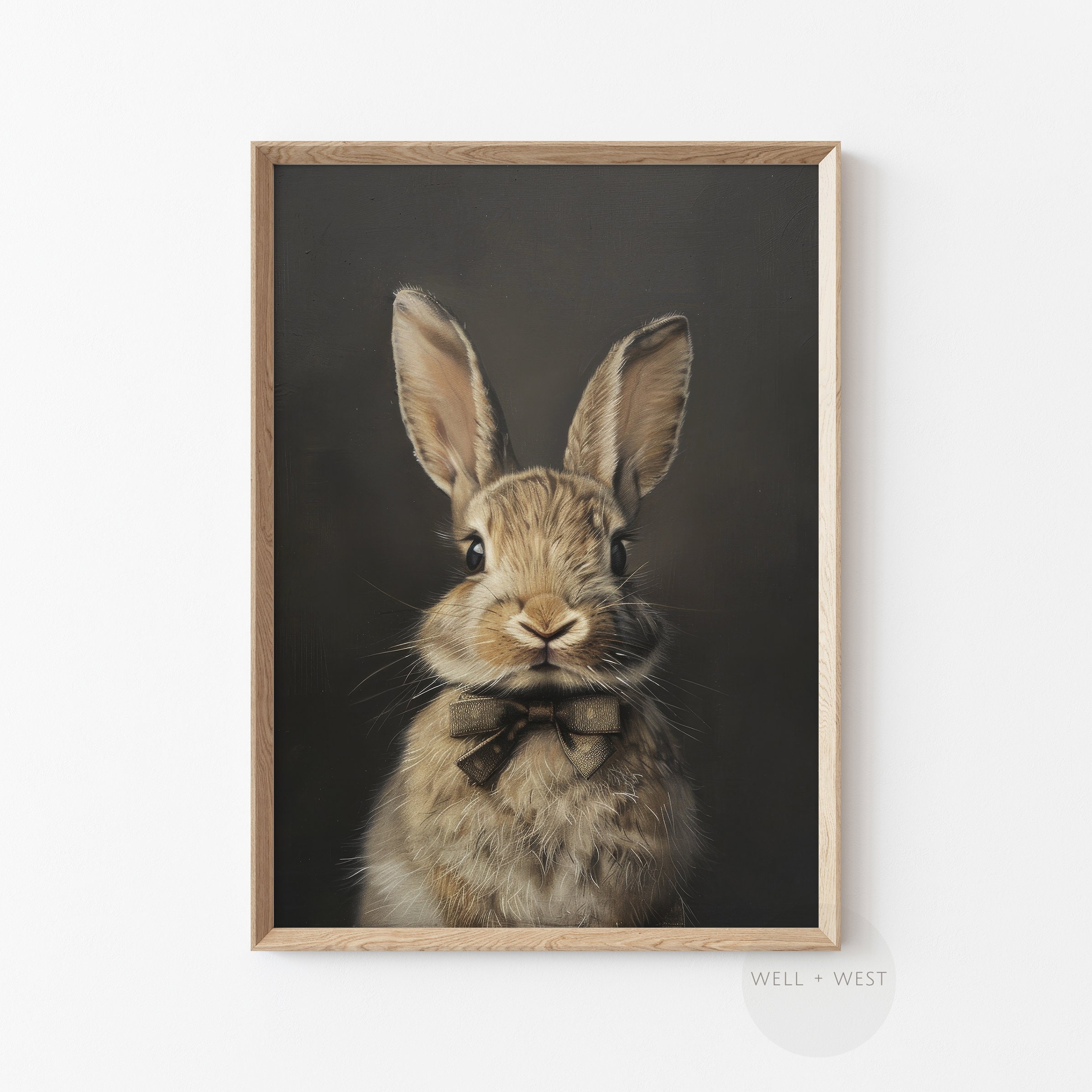 Bunny Art Print | Vintage Rabbit Bow Tie Wall Art | Antique Oil ...
