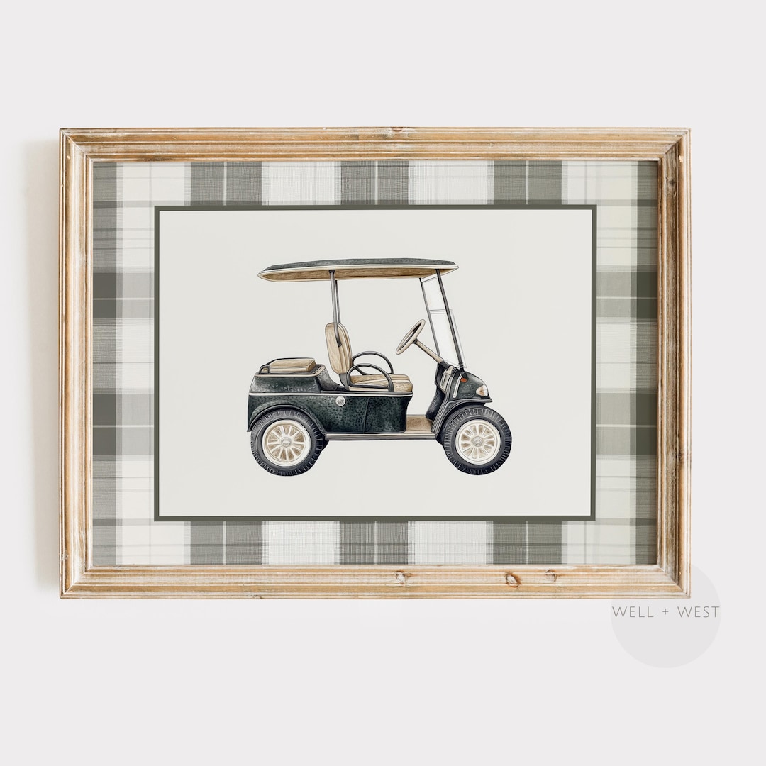 Plaid Golf Cart Print | Vintage Style Painting | Boys Room Printable ...