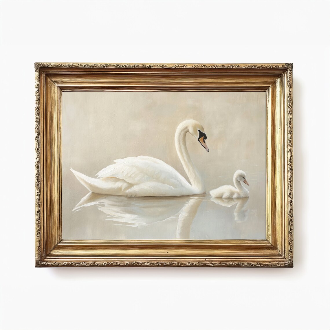 Swan Art Print Antique White Swan Painting Neutral Nursery Artwork ...