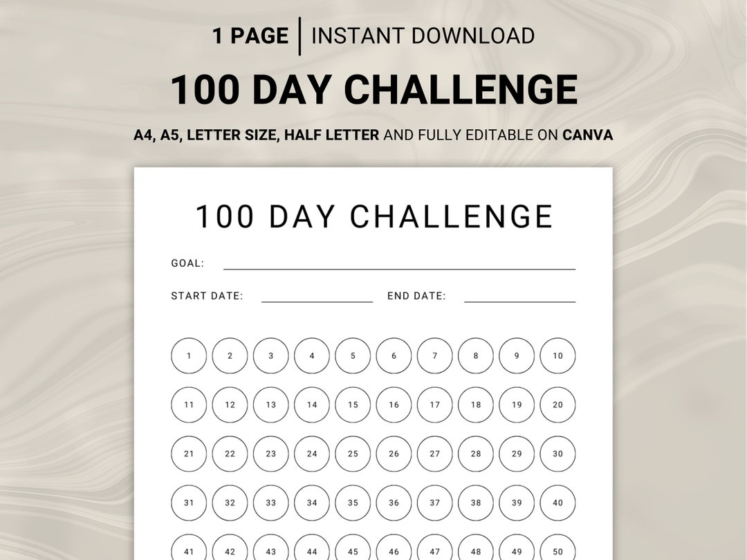 100 Day Challenge, 100 Day Habit Tracker, Personal Savings Challenge ...